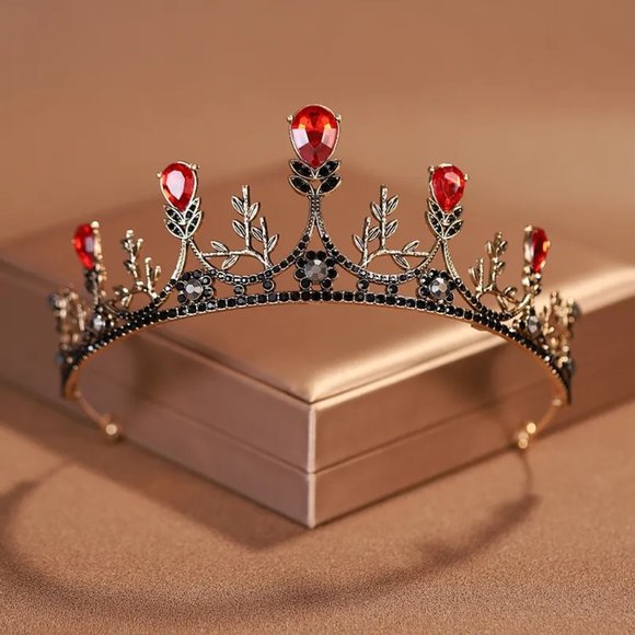 Accessories | Vintage Baroque Goth Black Red Tiara Crown Princess Queen ...
